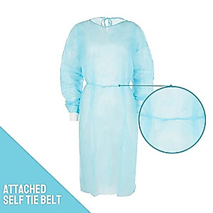 Nobles Universal Size Blue Disposable Isolation Gowns - Latex-Free Gown is Fluid Resistant with Knitted Cuffs - Medical & PPE Gowns - Ideal Safety Protection for Women & Men (Case of 50)