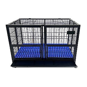 Heavy Duty Dog Crate Dog Cage Pet Kennel with Tray Two Divider Panels Self Locking Latches Stackable Double Door Top Door Indestructible Sturdy Plastic Floor Grid Dog Crates for Medium and Large Dogs