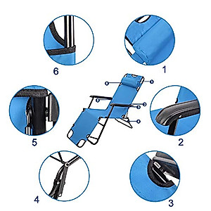 Outdoor Chaise Lounge Chair, Portable Dual Purposes Extendable Folding Reclining Chair for Outside Patio Beach Sunbathing Tanning Pool, Camping Reclining Chair with Shoulder Strap and Pillow, Blue