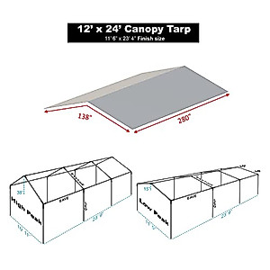 Carport Canopy Cover 12' x 20' Cut Size, 11'6" x 19'6" Finish Size Heavy Duty Tarp Tent Roof White and Silver, Only Cover (Silver 12x20)
