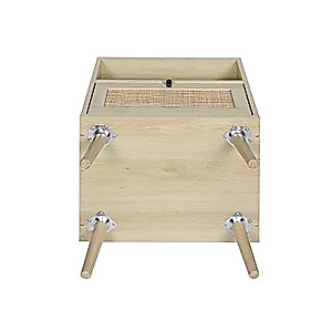 Rattan Nightstand with Drawer and Open Storage Shelves, Wood Finish End Table, Accent Side Table for Living Room, Bedroom