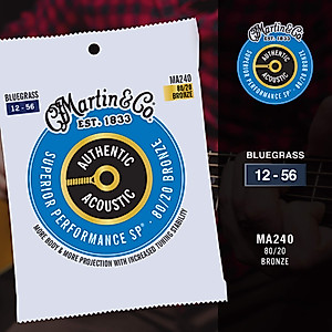 Martin Authentic Acoustic Guitar Strings, Superior Performance Bluegrass 12-56, 80/20 Bronze