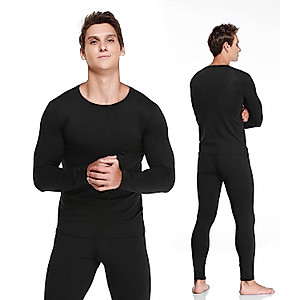 JZCreater Thermal Underwear for Men, Mens Long Johns Thermal Underwear Set, Winter Fleece Lined Base Layer Set for Cold Weather (Large, Black)
