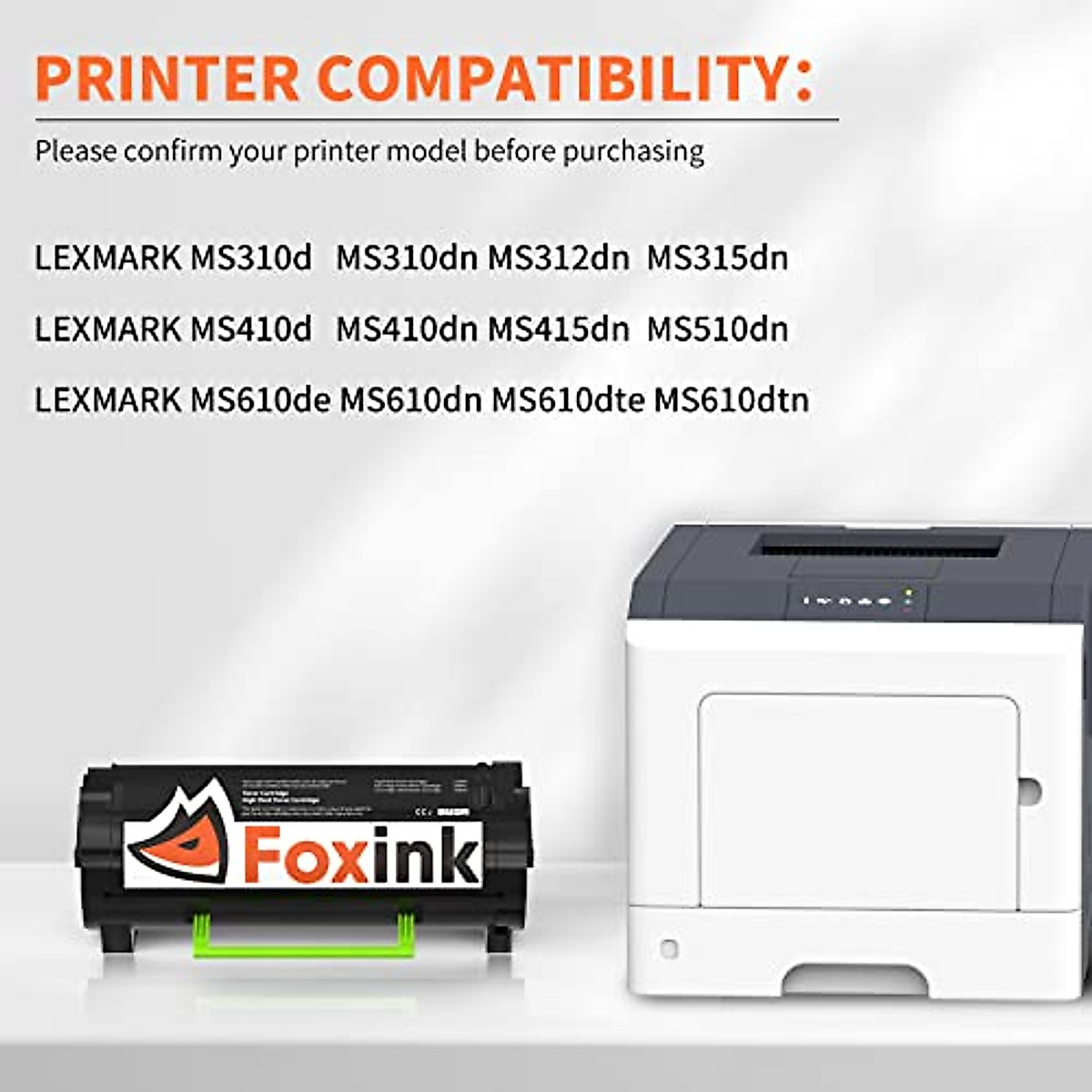 FOXINK Compatible Toner Cartridge for Lexmark MS310 MS310dn MS312 MS312dn MS315 MS315dn MS410 MS410dn MS415 MS415dn MS510 MS610 Printer Remanufactured for 501H 50F1H00, High Capacity 5,000 Page Yield