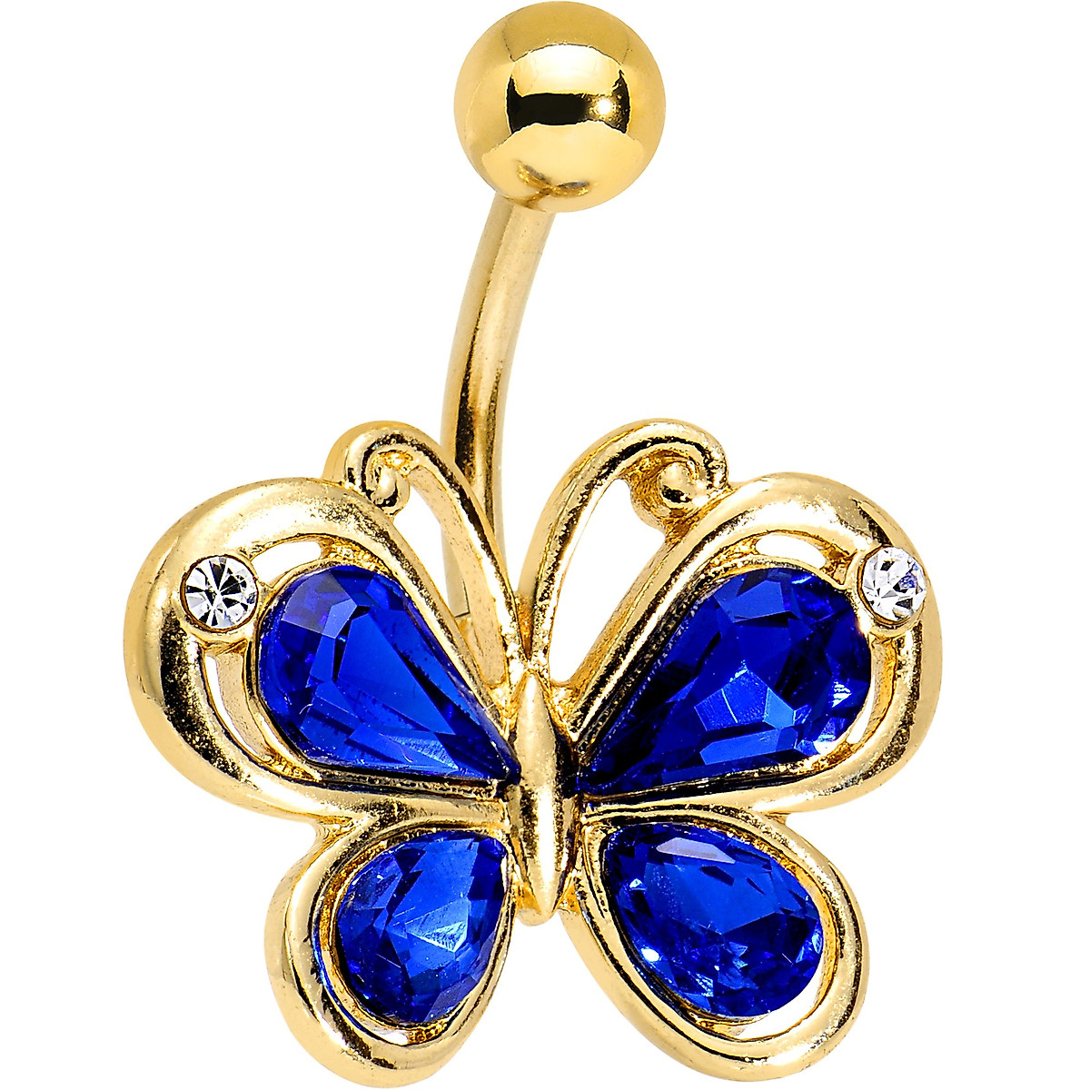 Body Candy Gold PVD Steel Blue Accent Burst of Color Butterfly Belly Button Ring