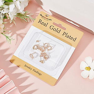 Beebeecraft 1 Box 10Pcs Flower Stud Earring Findings 18K Gold Plated Cubic Zirconia Crystal Ring Oval Circle Earrings Studs with Dangle Loop and Ear Nuts for Earring Making Findings Hole 0.8mm