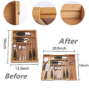 YCOCO Expandable Bamboo Kitchen Drawer Organizer,Utensil Drawer Organizer,Large silverware organizer,Drawer Dividers for flatware,Fit Kitchen Utensil and Cutlery,7-9 Slot