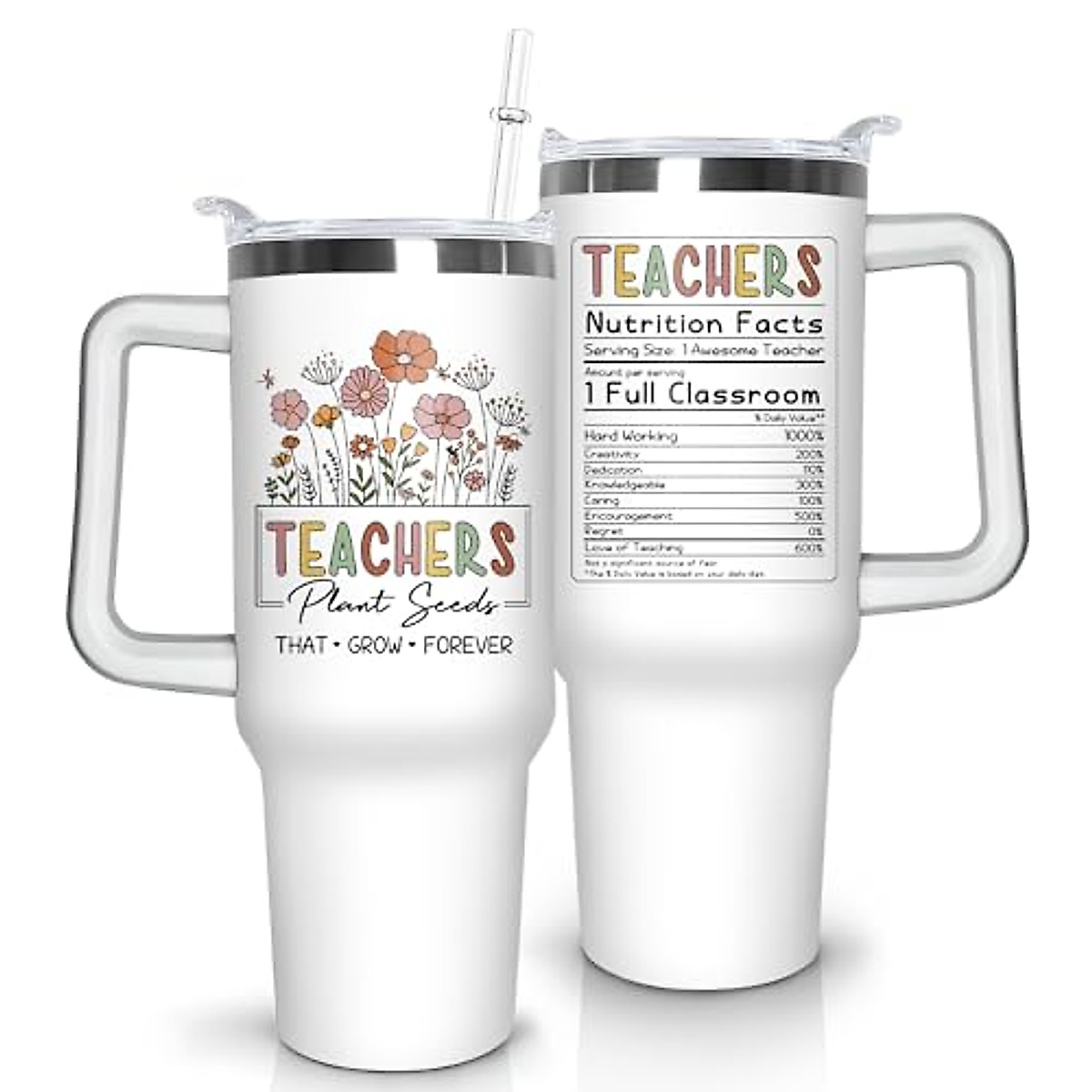 thmasamwr 40oz Teacher Tumbler with Handle, Stainless Steel Teacher Water Bottle Cup, Teacher's Travel Coffee Mug, Thanksgiving,Christmas,Graduation Gifts for Teachers