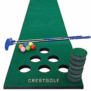 Golf Pong Mat Game Set Green Mat,Golf Putting Mat with 2 Putters, 6 Golf Balls,12 Golf Hole Covers for Indoor&Outdoor Short Game Office Party Backyard Use