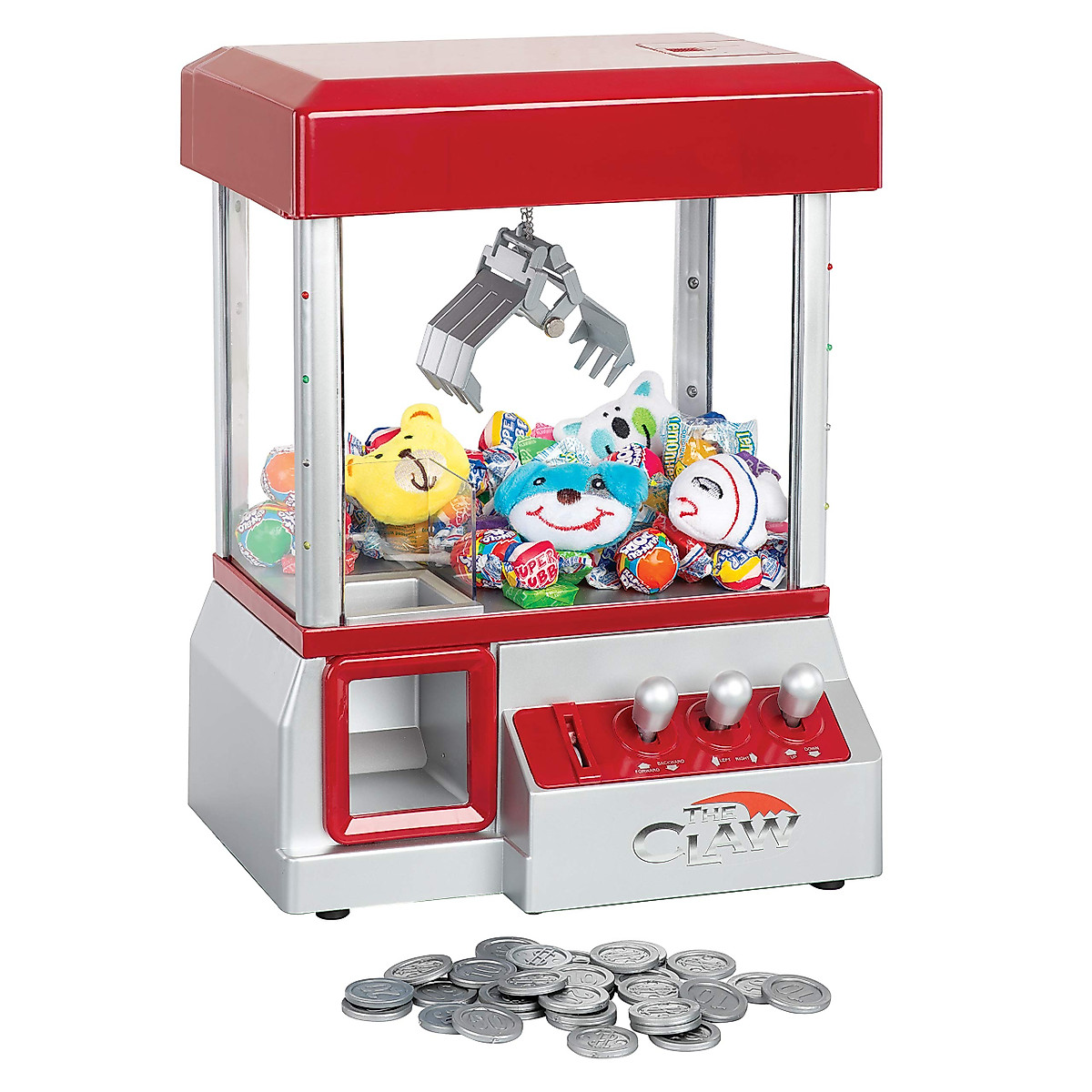 Claw Machine - Arcade Mini Toy Grabber Machine for Kids - Candy Machine- Retro Carnvial Music & Flashing Lights- Best Birthday Gift Game. Use Gumballs, Candy, Toys, or Small Prizes (Red)