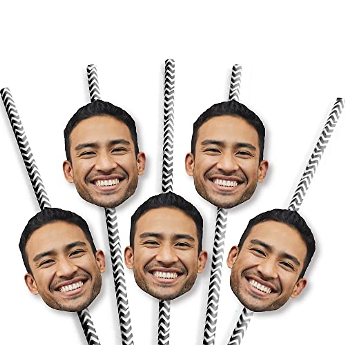 Big Dot of Happiness Fun Face Cutout Paper Straw Decor - Custom Photo Head Cut Out Striped Decorative Straws - Upload 1 Photo - Set of 24