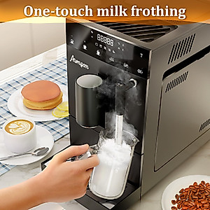 Ahongem Coffee Maker for Cappuccino Brew: Single Serve Espresso Machine Automatic with Built-In Grinder - Classic Milk Frother for Kitchen Office Cafetera