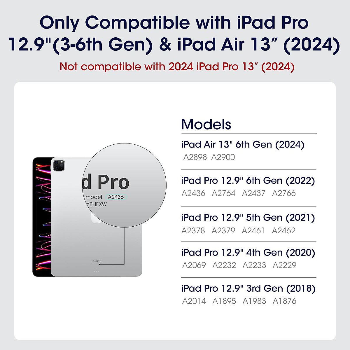 PITAKA iPad Pro 12.9 Case, Compatible with iPad Air 13 Inch (M2) & iPad Pro 12.9 (3-6th Gen) 2022/2021/2020/2018, Lightweight Portrait/Landscape Magnetic Case with 4 Standing Angles - Black