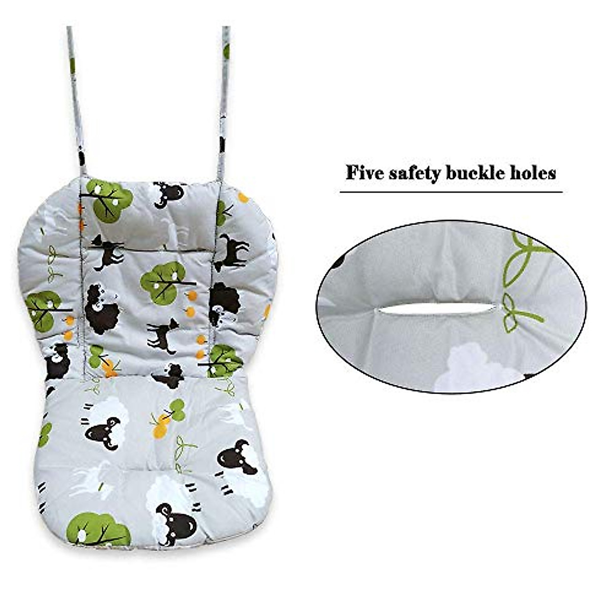 High Chair Pad, Ancho Grey Background Sheep Pattern Highchair/seat Cushion Protective Film Breathable Pad with Baby High Chair Seat Belt(2 Pieces)