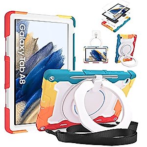 DETUOSI Galaxy Tab A8 10.5 Case with Rotate Stand & Shoulder Strap, Kids Friendly Shockproof Protective Case for Samsung Tab A8 10.5 inch 2022 (SM-X200/X205/X207), Red & Green