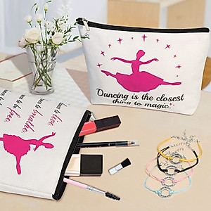 BEDSIFV Dance Makeup Bags, 24pcs Dance Gifts for Girls 4 Dancer Makeup Bags 16 Hair Ties 4 Wish Bracelets Personalized Dance Stuff for Dancer Dance Teacher (I Love Dance)