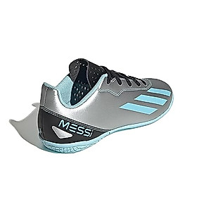 adidas X Crazyfast Messi.4 Indoor Sneaker, Silver Metallic/Bliss Blue/Core Black, 2 US Unisex Little Kid