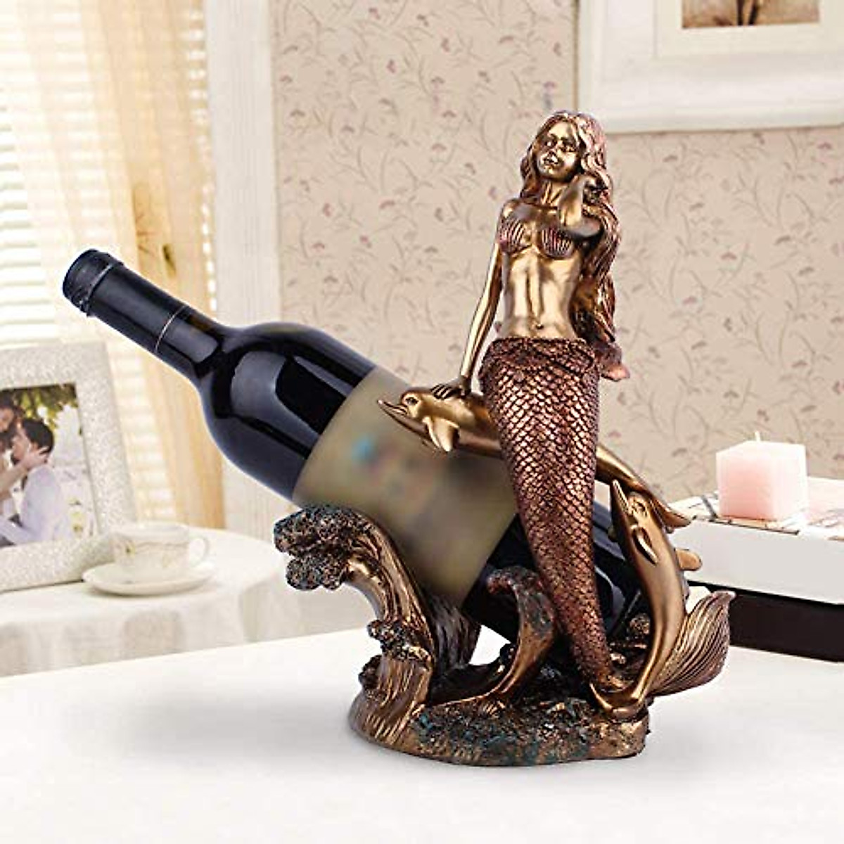 Kelendle Resin Single Wine Holder Women Wine Bottle Holders Countertop Wine Rack Creative Wine Display Rack Modern Tabletop Wine Racks Home Decor Ornaments Crafts for Living Room(Mermaid)