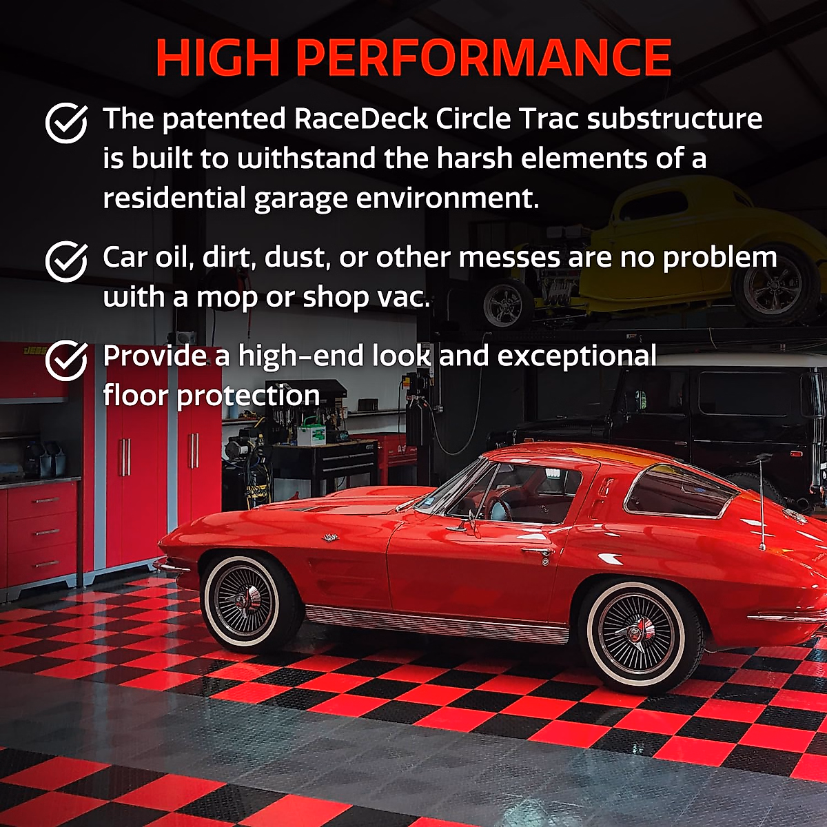 Big Floors RaceDeck CircleTrac, Durable Copolymer Interlocking Modular Garage Flooring Tile (12 Pack), Graphite