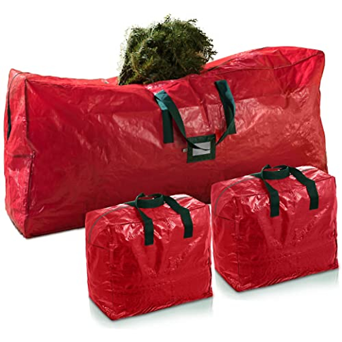 Zober 3-Pack Christmas Artificial Tree Storage Bag and Two Garland Bags; Holiday Tree Storage for Trees Up to 7.5 ft, Includes Card Slot, Dual Zipper, and Carry Handles; Tearproof 600D Oxford Material