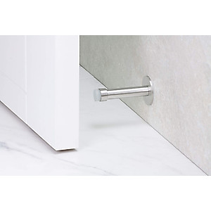 Adhesive Door Stop for Wall Mounting | Length: 3,5" | Stainless Steel | White Rubber | Anti Shock Absorber | 040128ADAM | EVI Hardware
