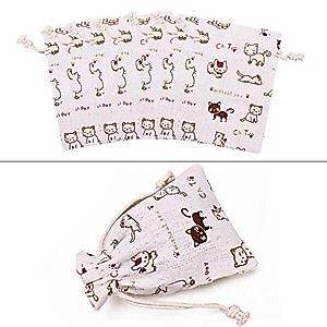 Amariver 24 Pcs Cute Cat Burlap Drawstring Bag Double Drawstring Linen Bags Reusable Linen Pouches, Perfect for Jewelry Pouch, Wedding Birthday Parties Favor, Gift/Candy Bags, Set of 24