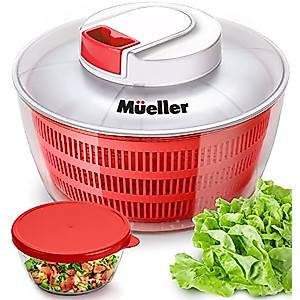 Mueller Salad Spinner with QuickChop Pull Chopper, Vegetable Washer with Bowl, Anti-Wobble Tech, Lockable Colander Basket and Lid with Pull Cord - Lettuce Washer and Dryer