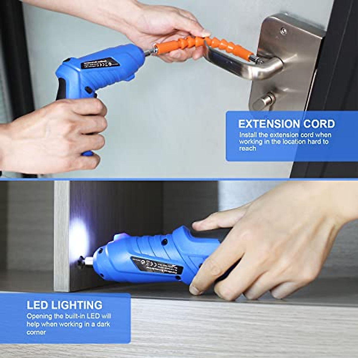 MQFORU Cordless Screwdriver, 47 in 1 Electric Screwdriver, Rechargeable 3.6V Portable Cordless Drills Kit, Dual Position Handle with USB Cable LED Light for Home Office DIY Tools