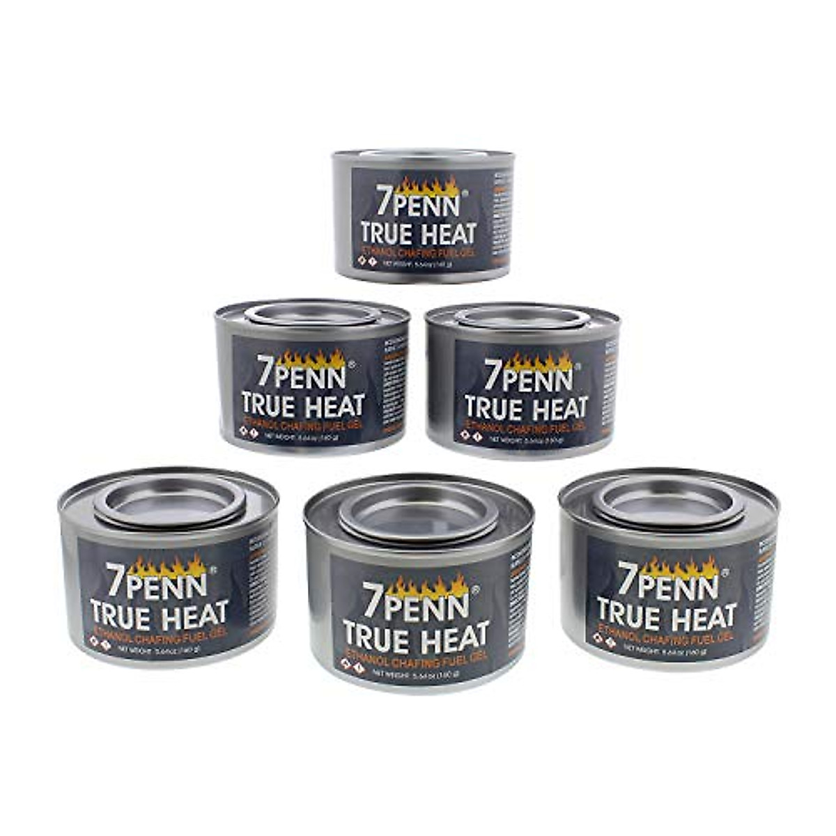 7Penn Gel Fuel True Heat Bio Ethanol 2 Hr Cooking Fuel 6pk – Food Warming Heated Cans, Chafing Dish Burner Buffet Warmer