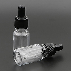 Kesell Glass Bottles for Essential Oils - 10ml Refillable Empty Transparent/Clear Bottle with Glass Dropper and Black Cap, Pack of 20