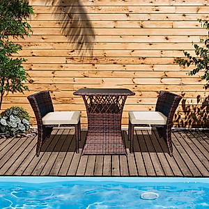 Jeco Inc. 3PC Chair/Table Bistro Set, Brown Outdoor Wicker Furniture, OneSize