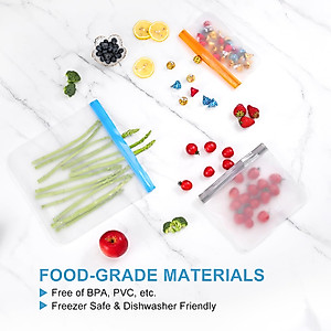 24 Pack Dishwasher Safe Reusable Bags Silicone, Extra Thick Leakproof Reusable Freezer Bags, BPA Free Reusable Sandwich Bags for Lunch Meat Veggies (6 Gallon 9 Snack 9 Sandwich Bags)