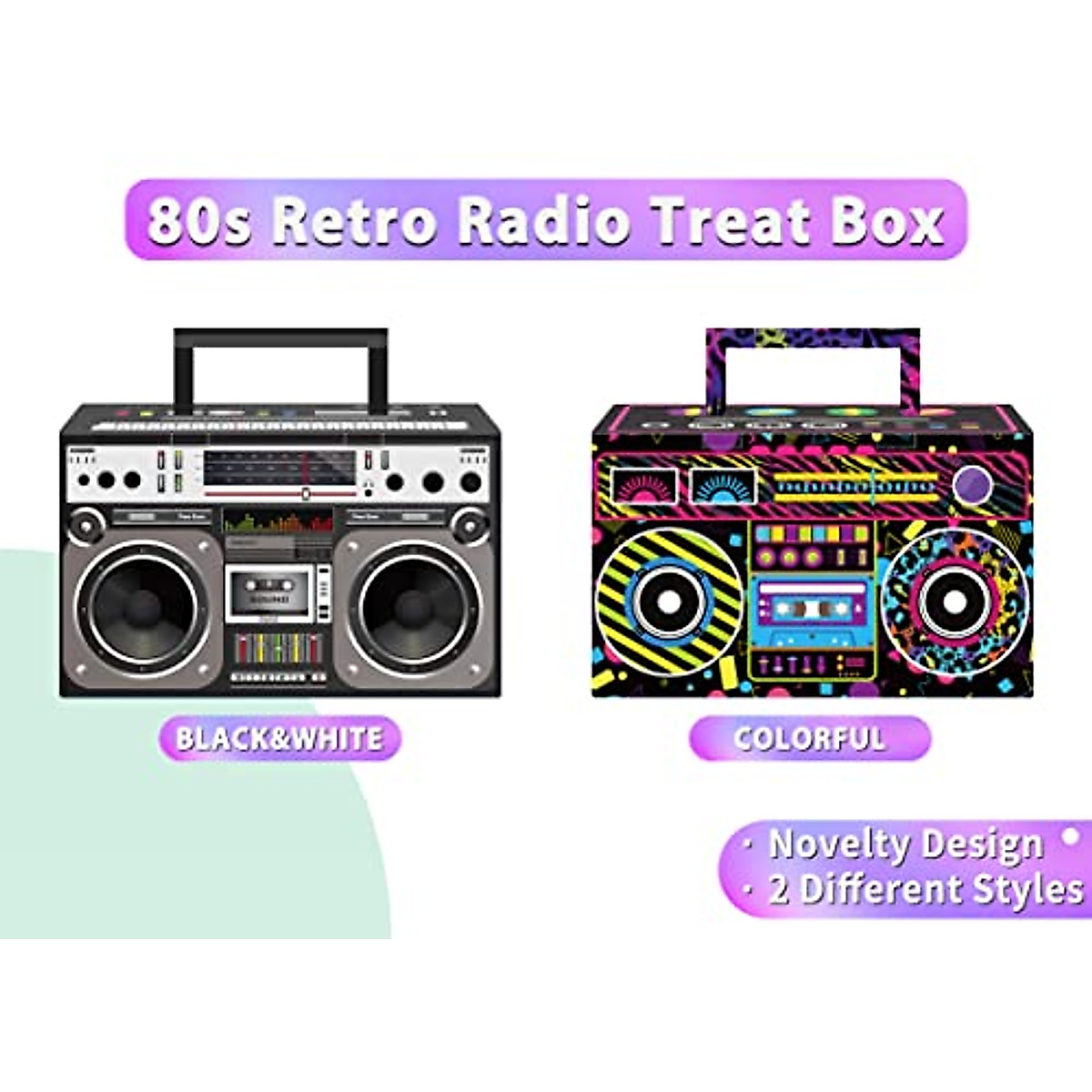 80s Party Favor Treat Boxes 24 PCS Novelty Boom Box Gift Boxes Retro Radio Mixed Color Candy Goodies Box for Retro 1980s Theme Hip Hop Music Party Supplies
