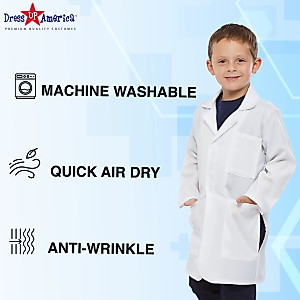 Dress Up America Lab Coat for Kids - Doctor's White Lab Coat Costume for Girls and Boys - 3/4 Length Lightweight Lab Coat