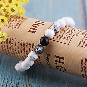 2 Pcs Couple Distance Relationship Bracelets Black Matte Agate & White Howlite Energy Beads Stone Ying Yang Balance Bracelet Banglet for Lovers Touch Bracelets Long Distance Relationship¡­