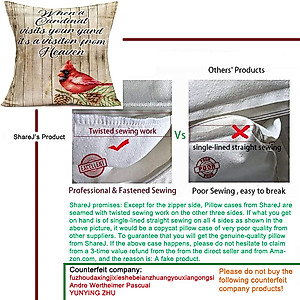 ShareJ Throw Pillow Covers When Cardinal Visits Your Yard, It's A Visitor from Heaven Inspirational Quote Home Decor Square Pillow Cases for Bedroom Livingroom Cotton Linen Cushion Cover 18x18 Inch