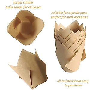 Tulip Cupcake Liners-300 Pack Tulip Cupcake Wrappers Greaseproof Muffin Liners Baking Cups For Birthday,Party,Wedding- Natural Color