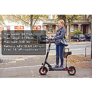 Electric Scooter for Adults, Electric Scooter with Seat, 10" Pneumatic Tires, 28 Mph Max Speed & 31 Miles Max Range(iE-M4PROS)