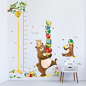 decalmile Large Bear Height Chart Wall Stickers Bee Honey Tree Wall Decals Kids Room Bedroom Baby Nursery Wall Decor
