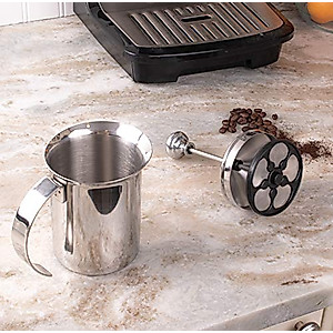 Fino Milk Creamer Frother Cappuccino Foam Pitcher with Handle and Lid, 18/8 Stainless Steel, 14-Ounce Capacity