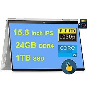 HP Envy x360 15 Premium 2-in-1 Laptop I 15.6" FHD IPS Touchscreen I 11th Gen Intel 4-Core i5-1135G7 (>i7-10710U) I 24GB DDR4 1TB SSD I Fingerprint Backlit USB-C HDMI Win10 Silver + 32GB MicroSD Card