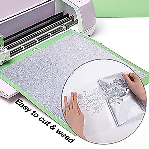 HTVRONT Silver Glitter HTV Vinyl Roll-12 x 15FT Silver Glitter Heat Transfer Vinyl for Shirts, Glitter Iron on Vinyl for All Cutter Machine，Easy to Cut for Heat Vinyl Design