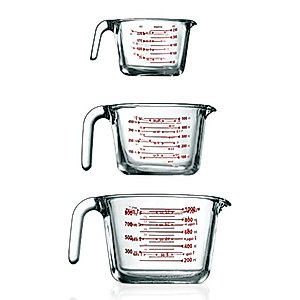 NutriChef 3 Pieces Measuring Cups - BPA-Free Premium Heat Resistant Borosilicate Glass Measuring Cups w/ Handle, Precise Measurement w/ Oz & Ml Scale, in 250ml 500ml & 1000ml, Microwave & Oven Safe