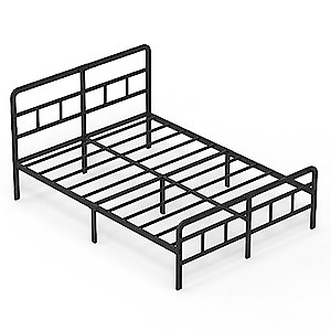 Richwanone Full Size Bed Frame with Headboard and Footboard, 14 inch Metal Platform with Steel Slat Support, No Box Spring Needed, Easy Assembly, Black