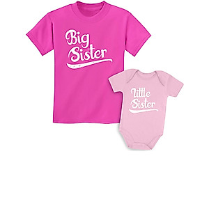 Tstars Big Sister Little Sister Matching Outfits Baby Announcement Sibling Shirts Set Girls Shirt Wow Pink/Baby Pink Kids Shirt 5/6 / Baby Newborn