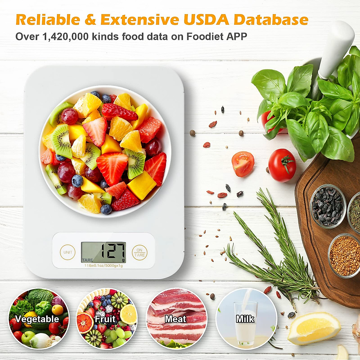 Smart Food Scale with Nutritional Calculator APP, Digital Kitchen Scale for Food Weight Ounces and Grams, Bluetooth Calorie Scale for Weight Loss, Marco Counting, Meal Prep with 0.1oz Accuracy (11Lb)
