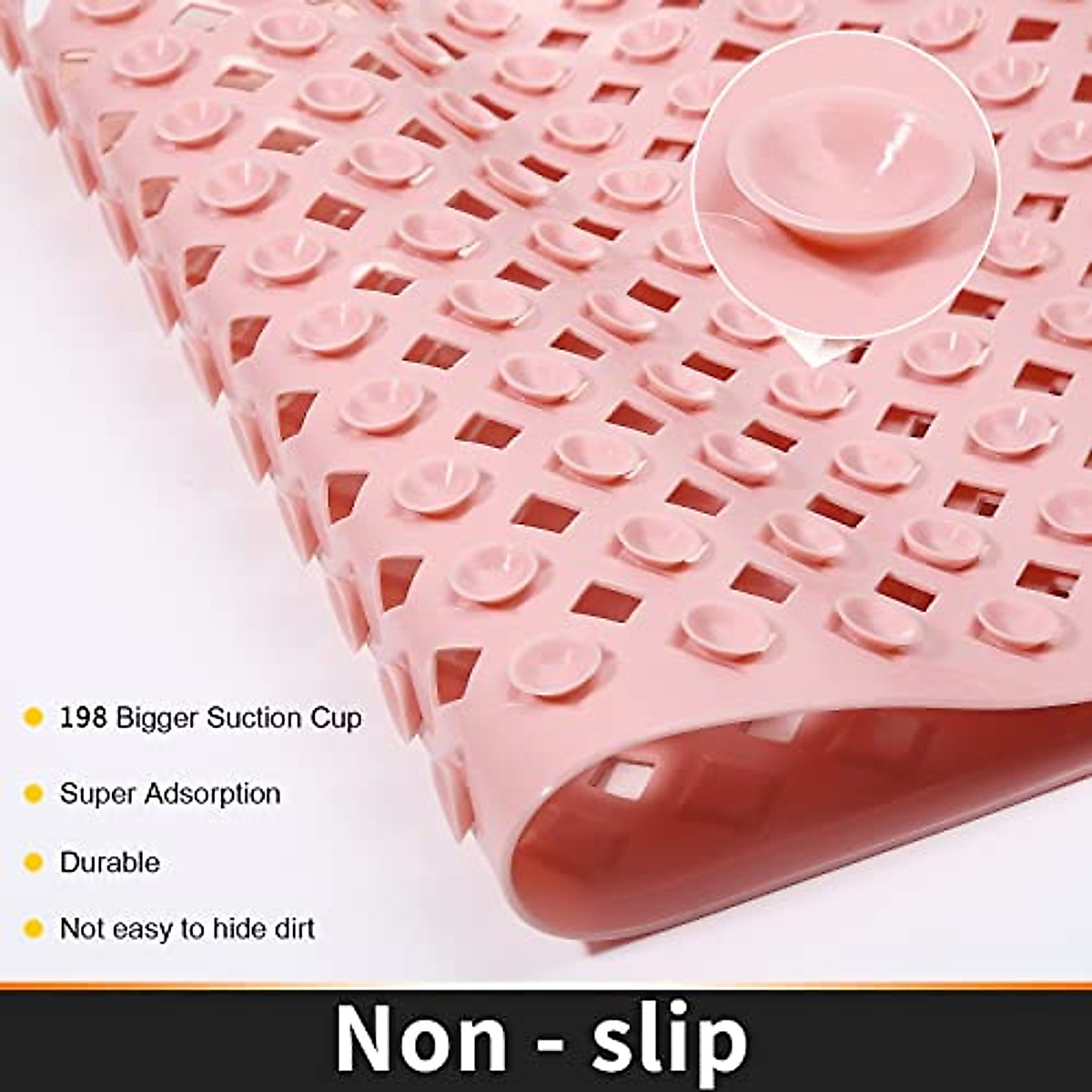 Yimobra Original Bathtub Mat Non Slip, Bath Mats for Tub, Shower Mat with Drain Holes Suction Cups, Machine Washable, BPA, Latex, Phthalate Free (Pink, 27.5 X 15.5 Inch)