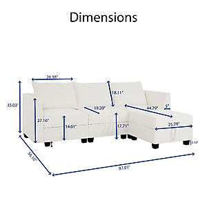 Naomi Home Elizabeth Modular Sectional Sofa with Storage L Shaped Modular Sofa 4-Seater Sectional Couch for Living Room, White Down, Linen