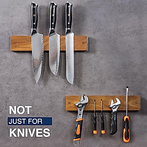 Gourmetop Magnetic Knife Holder for Wall 12", Knife Magnetic Strip No Drilling, Acacia Wood Magnetic Knife Holder for Refrigerator, Strong Knife Magnet&Knife Rack for Kitchen Utensil Organizer