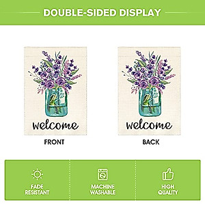 AVOIN colorlife Welcome Watercolor Flower Lavender Vase Garden Flag Double Sided, Spring Summer Holiday Yard Outdoor Flag 12 x 18 Inch
